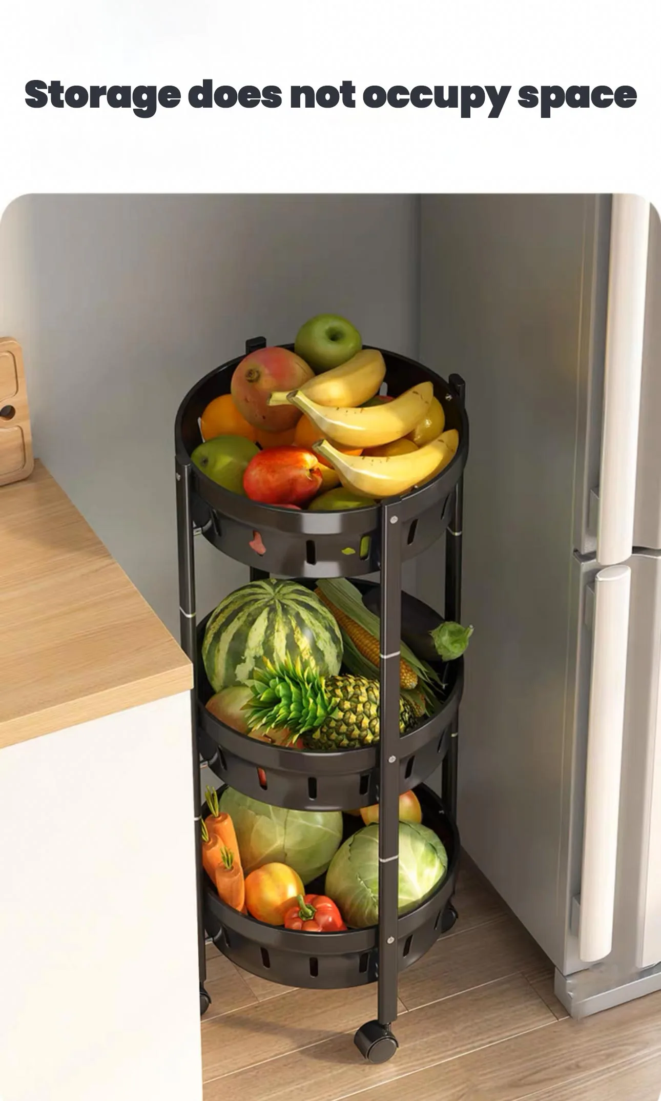 Metal Rolling Storage 3 Tier Trolley With Handle For Kitchen Furniture ...