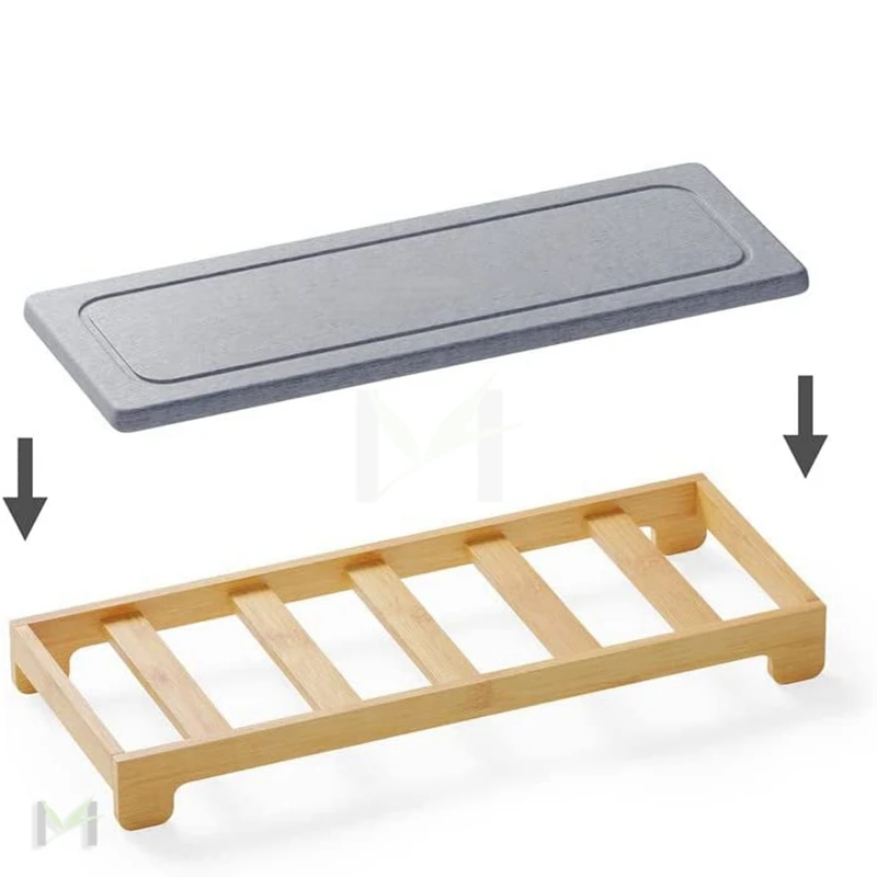 Bamboo Bathroom Sink Fast Drying Stone Sink Caddy Drying Rack Accessory ...