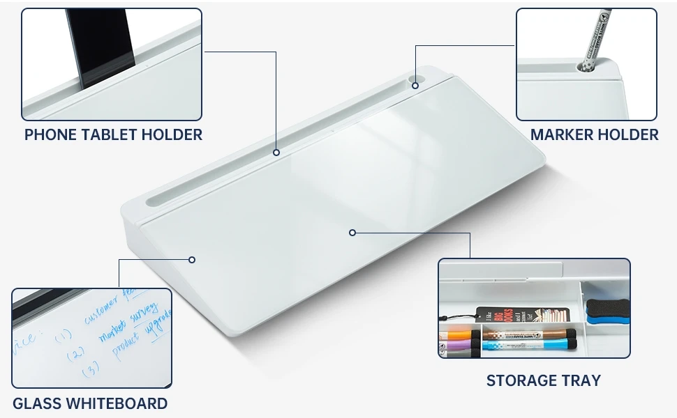 Small Desktop Glass Whiteboard, Computer Keyboard Stand Whiteboard with ...