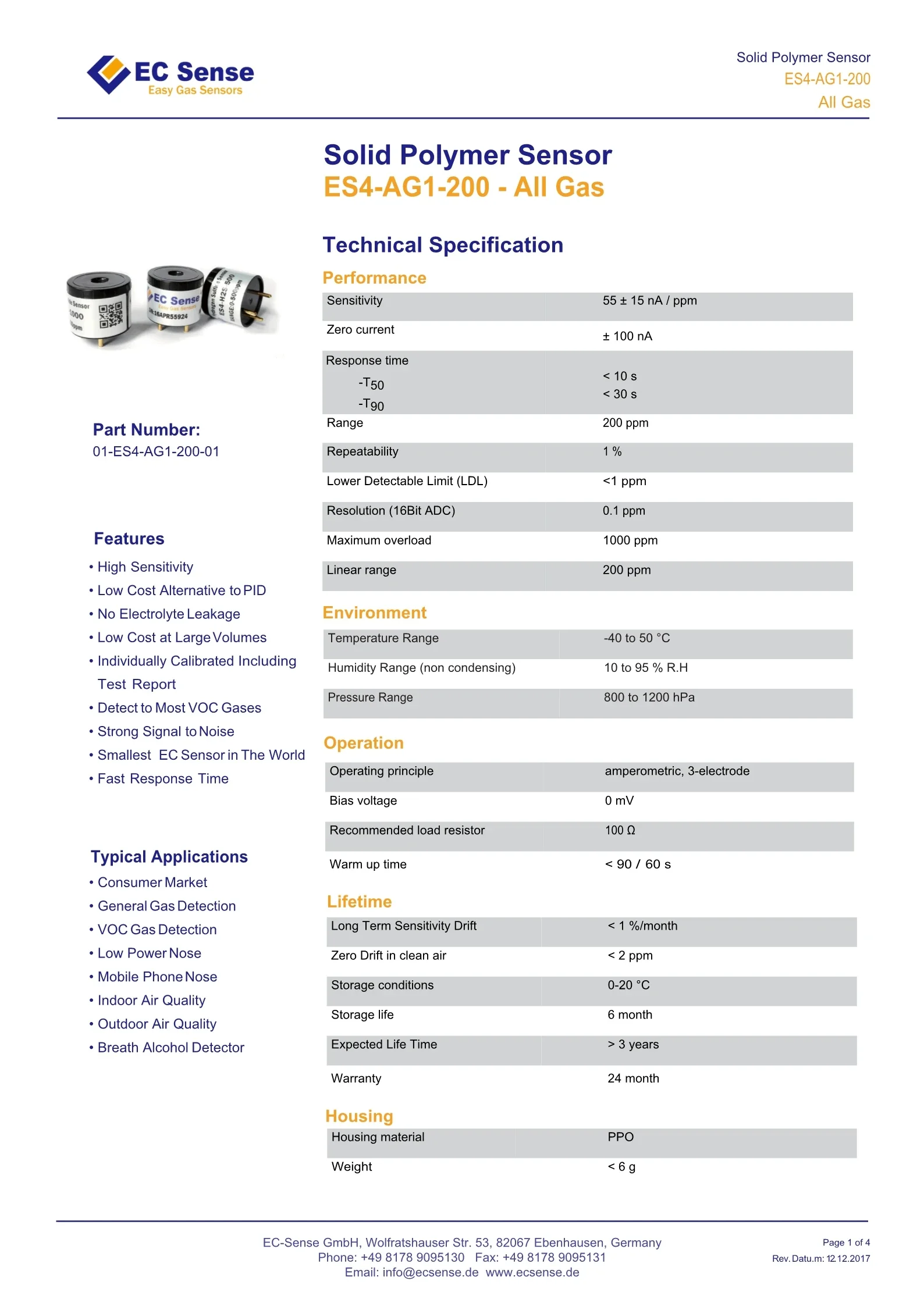 ES4-AG1-200 VOC Sensor - Reliable Air Quality Monitoring