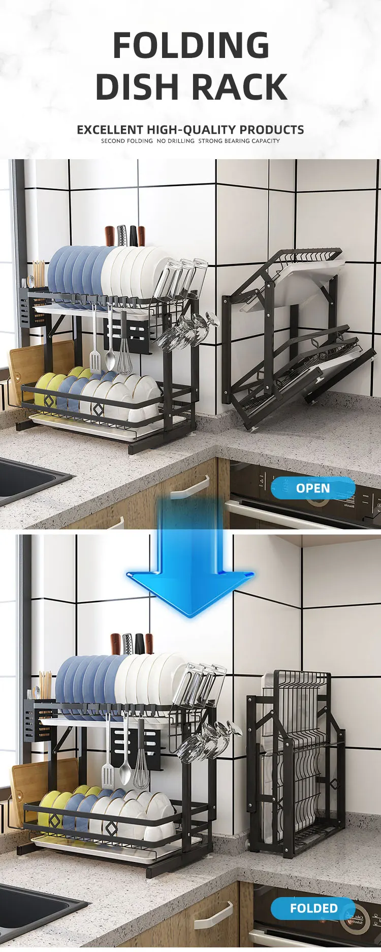 High Quality Kitchen Storage Rack Stainless Steel 2 Tier Over The Sink ...