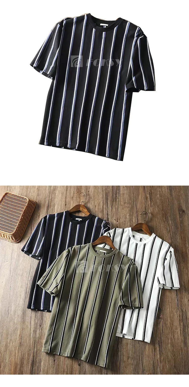 Wholesale Vertical Striped Casual Cotton Tshirt for Men