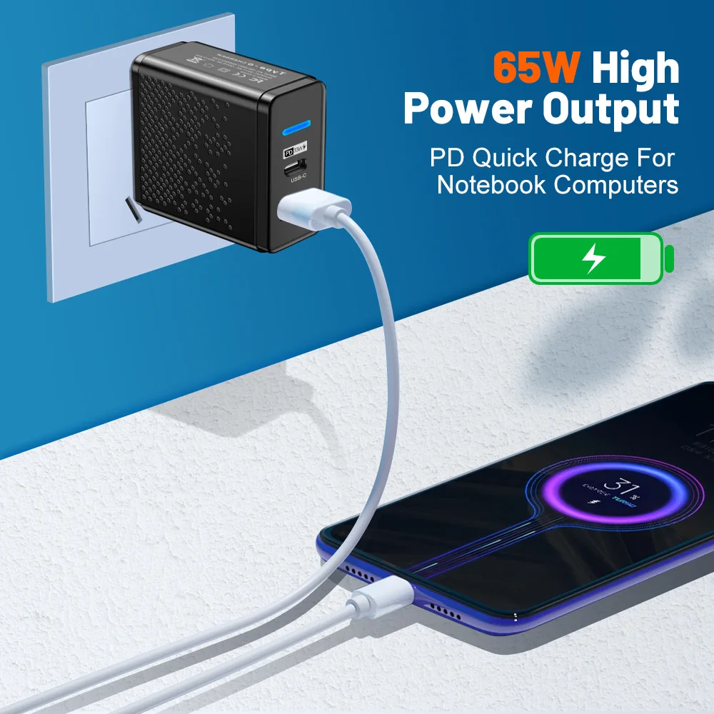 65W USB C a Charger - Fast Charging for Iphone, Samsung, Macbook