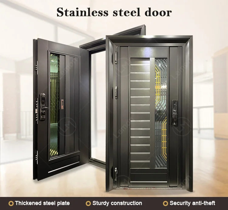 Modern House Stainless Steel Single Door Design Matt Black Door ...