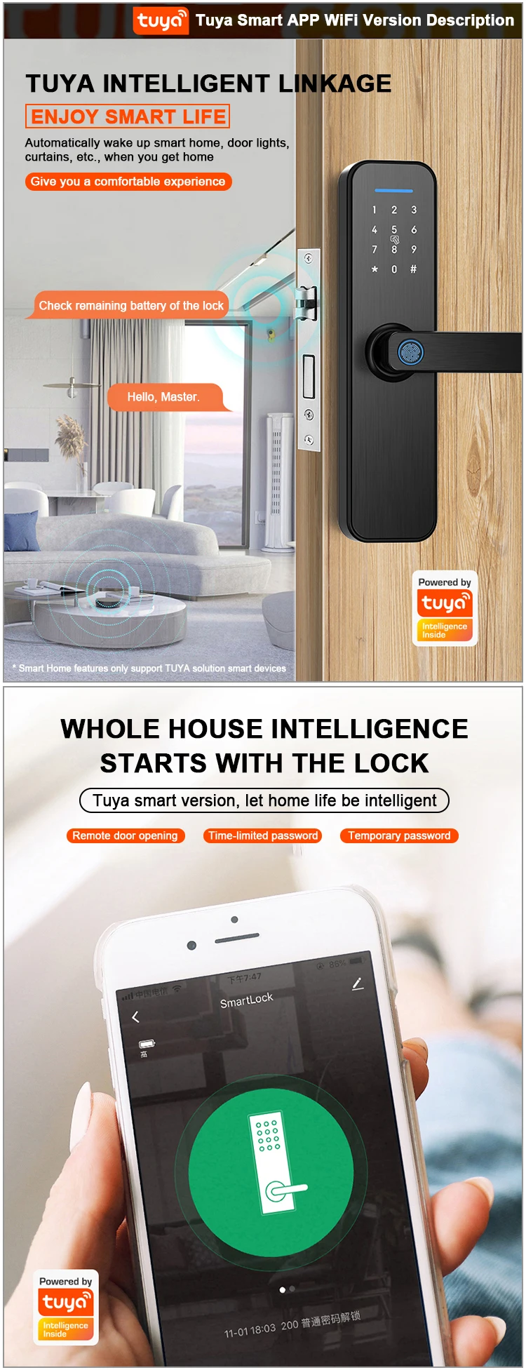 Tuya TTLOCK App BLE Electric Keyless Biometric Fingerprint