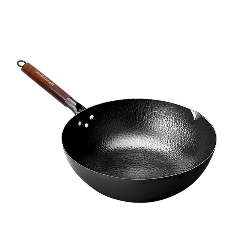 High Quality 5pcs Cast Iron Wok Set 30/32cm Old Style Non-stick Hammer ...