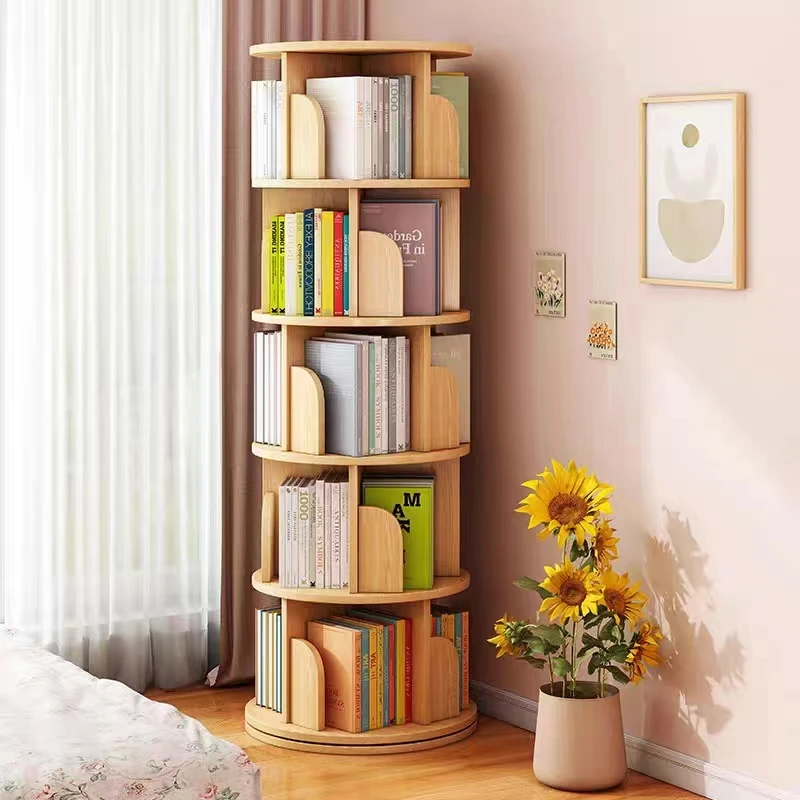 Modern Bookcase Wooden Simple Round Rotation Bookshelf 4/5 Layers ...
