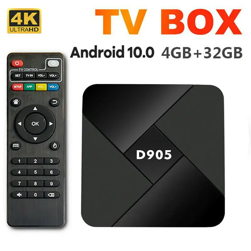 D905 4K Ultra HD 4GB+32GB Wifi Android 10.0 Quad Core Smart TV Box ...