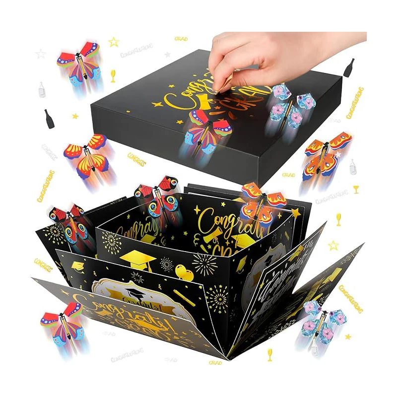 Collapsible Black Gold Diy Exploding Surprise Butterfly Gift Paperboard ...