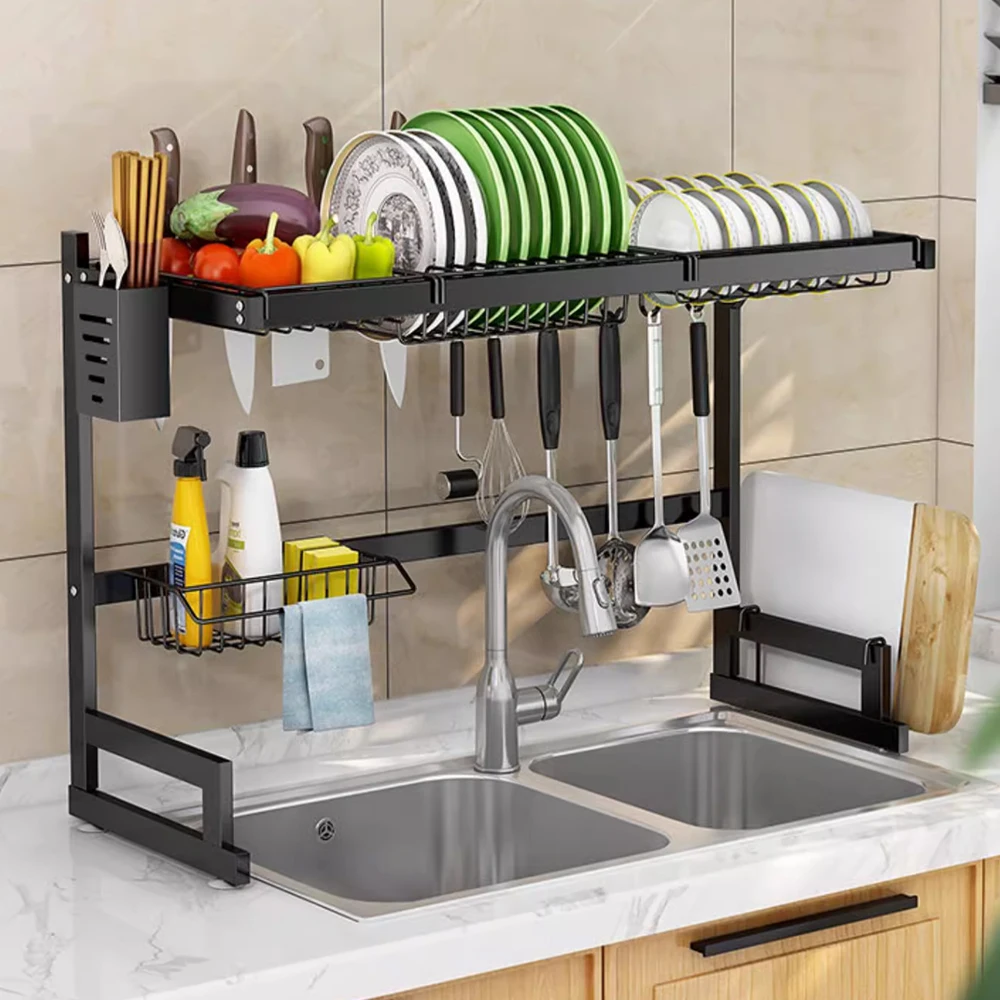 Dish Drainer Dishes Organizer Hanging Sink Black Dish Drying Rack Over ...