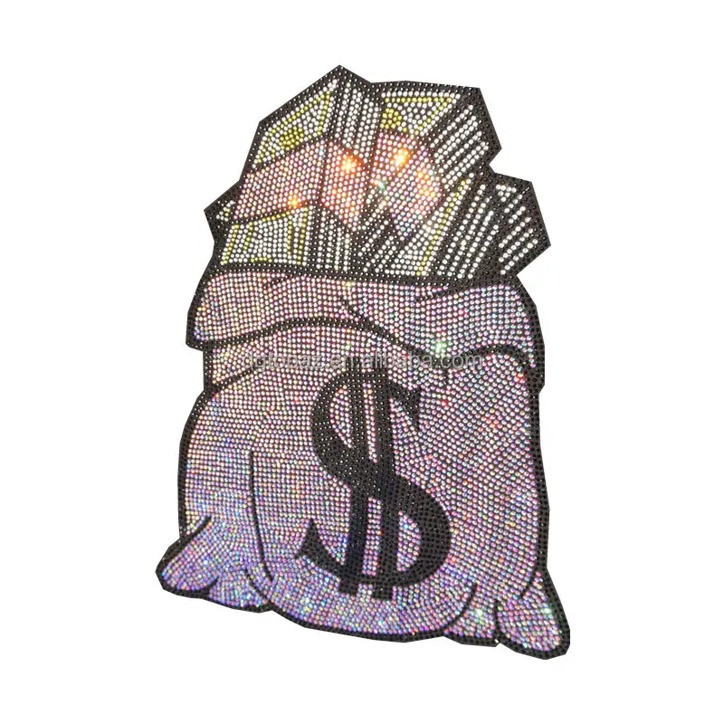 Free Sample Custom Money Bag Hotfix Rhinestone Transfers Strass ...