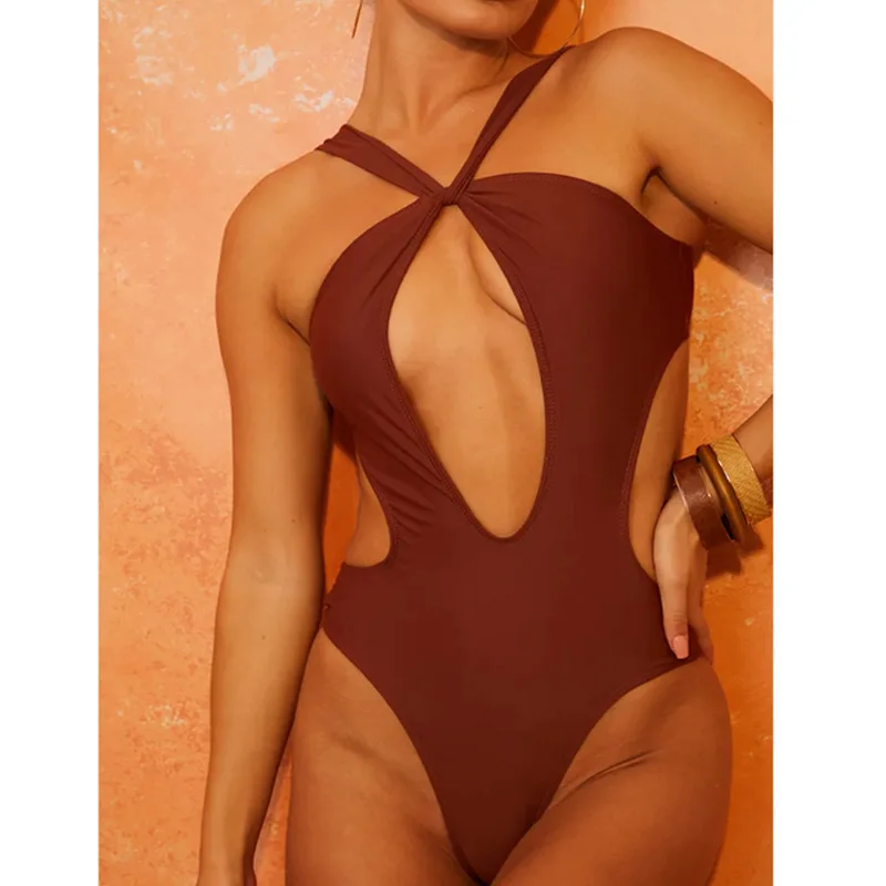K5124 2024 New Bikini Sporty Sexy Solid Color Lace Up Hollow Backless