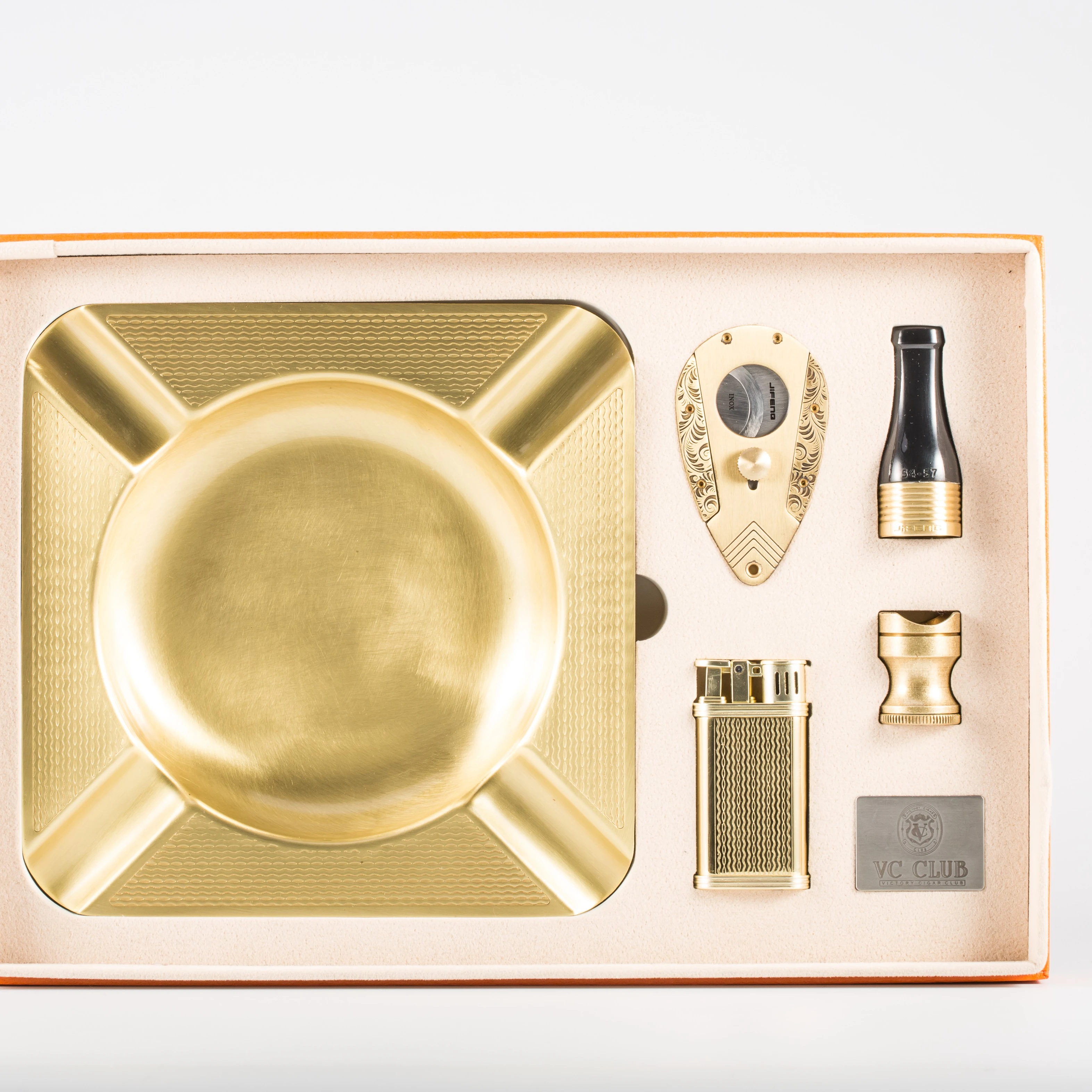 Cigar Tool Presidential Set Plain Brass Scissors Ashtray Cigar Cutter ...