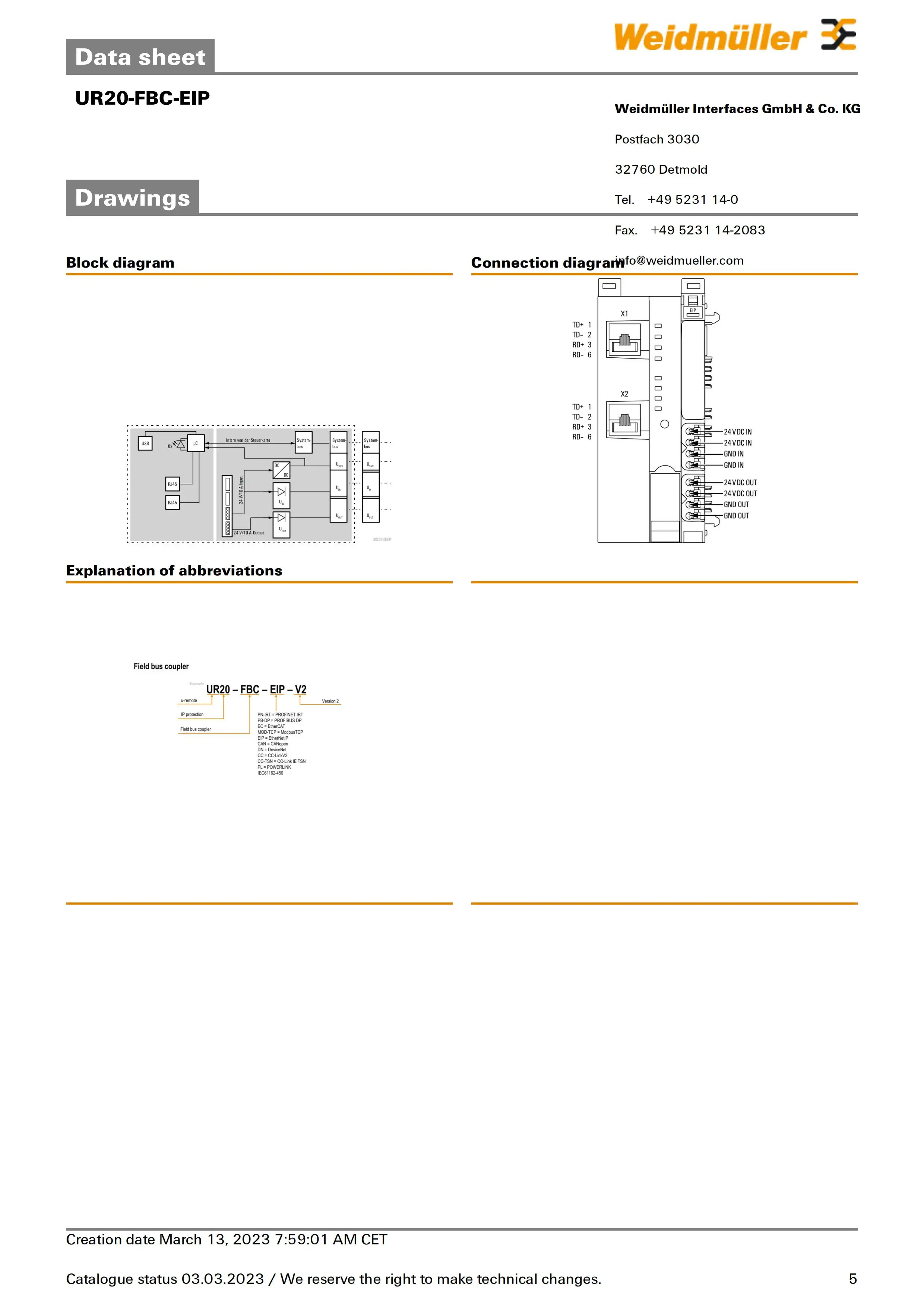 Weidmuller UR20-FBC-EIP 1334920000 Remote I/O Fieldbus Coupl-阿里巴巴