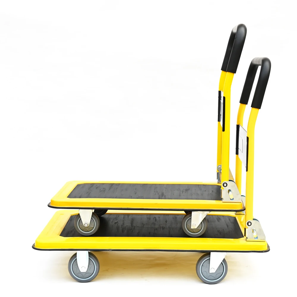 Yellow Foldable Flatbed Steel Platform Trolley Hand Truck for Loading ...