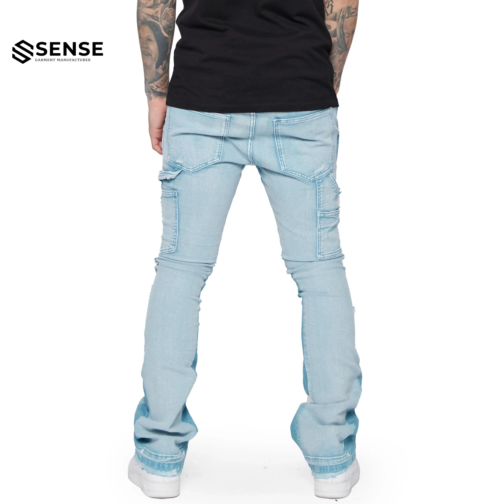 Sense Custom High Street Hip Hop Garment Dye Stacked Flare Denim Jeans ...
