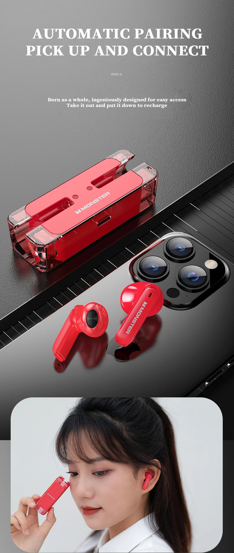 Oem For Monster New Product 2022 Alloy Shell Headset Gaming Wireless ...