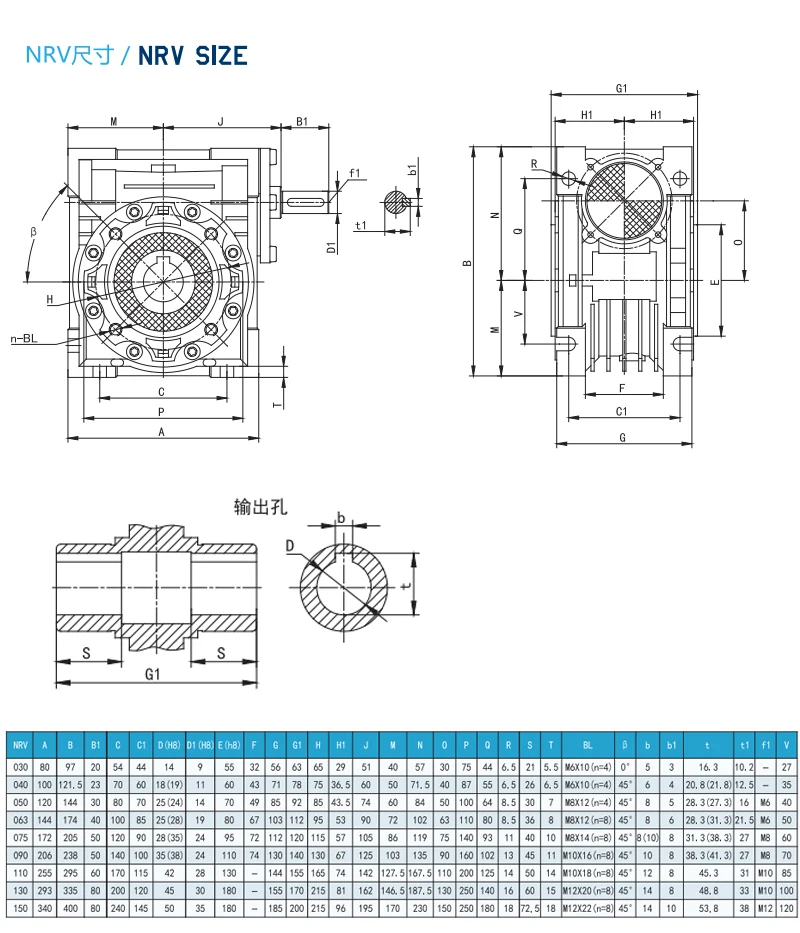 Worm Reducer Nmrv Rv Grv Series With Input Shaft And Square Flange Output Mini Gear Box Worm ...