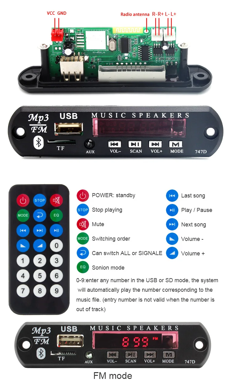 Bt5.0 Speaker Module Dc 5v/12v Voice Recorder Mp3 Player Module Ir ...