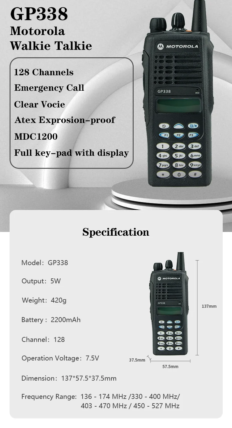 Motorola GP380 - Reliable Mini Walkie Talkie Two Way Radio