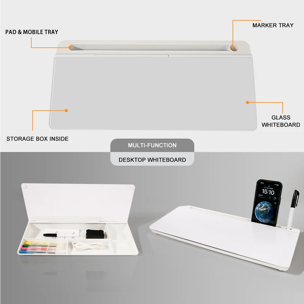 Black Dry Erase Computer Desk Pad Whiteboard Note Board Led Lighting ...