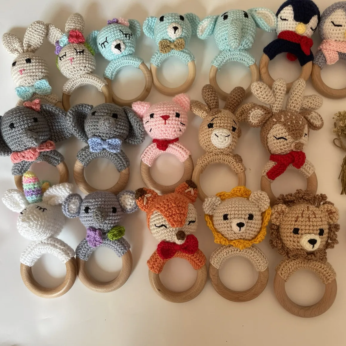 Handmade Toys Crochet Baby Teether Rattle Safe Beech Wooden Baby ...