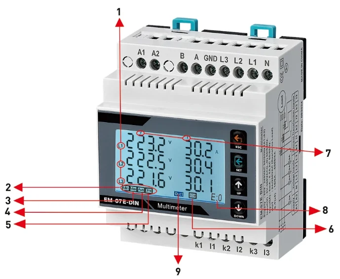 Samwha-Dsp EM-07E-DIN-100D DIN-Rail Digital Protect Multimeter Three Phase Volt Ampere Frequency ...