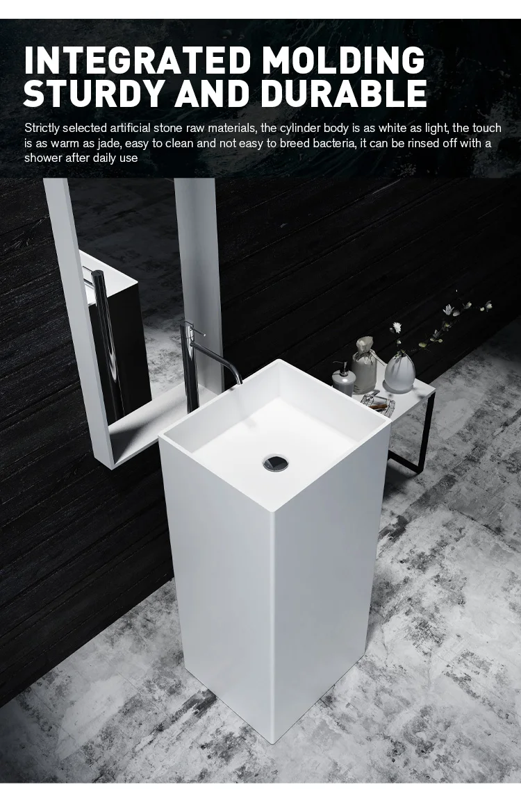 Gm Solid Surface Wash Basin Square Pedestal Sink Hand Wash Basins Bathroom Wares With Drawer ...