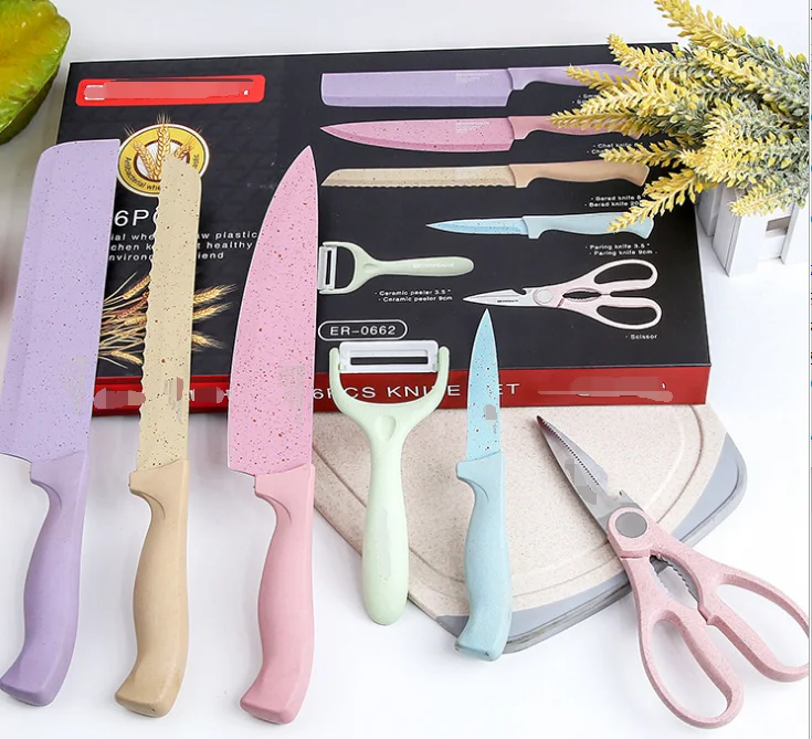 6 Pcs Macarons Colorful Wheat Straw Coating Stainless Steel Kitchen ...