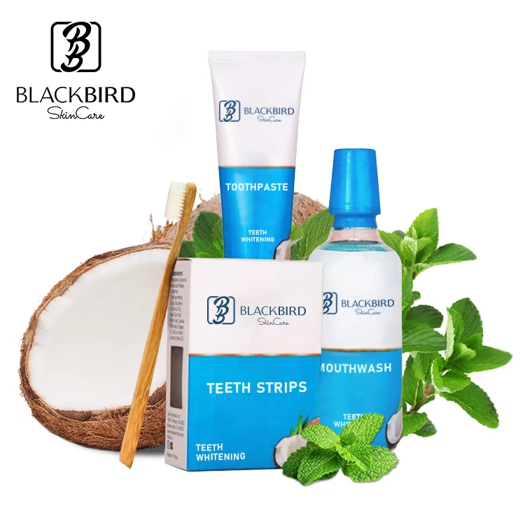 Private Label Natural Toothpaste Mouthwash Teeth Strips Whitening Set ...