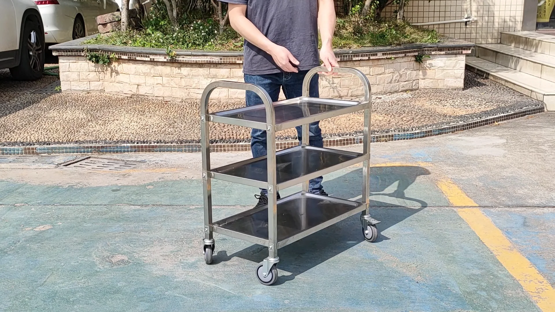 Hotel Dining Hall Kitchen Mobile Stainless Steel Tea Cart 2 Tiers ...