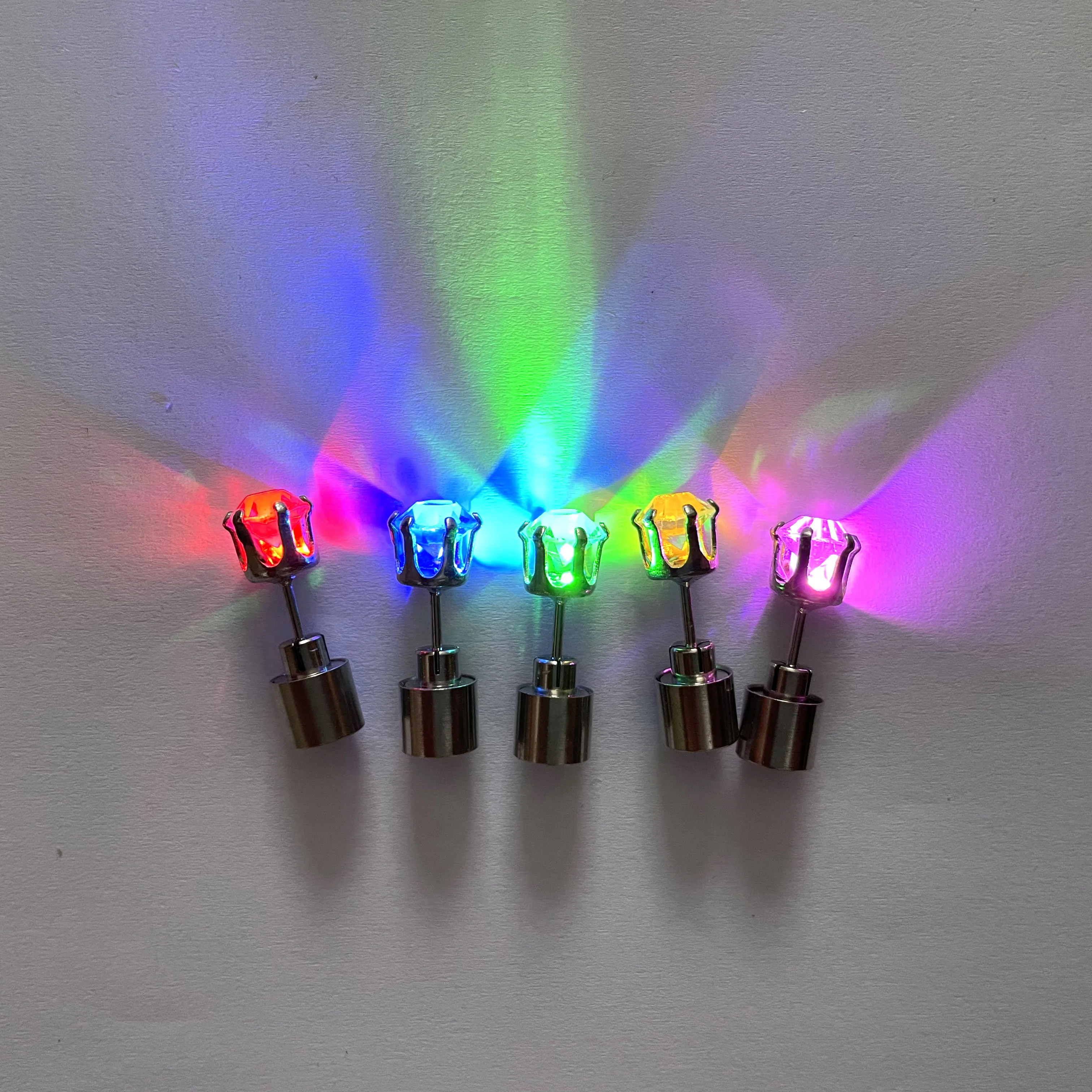 2022 New Year Rainbow Flashing Blinking Led Earring Led Light Up Stud ...