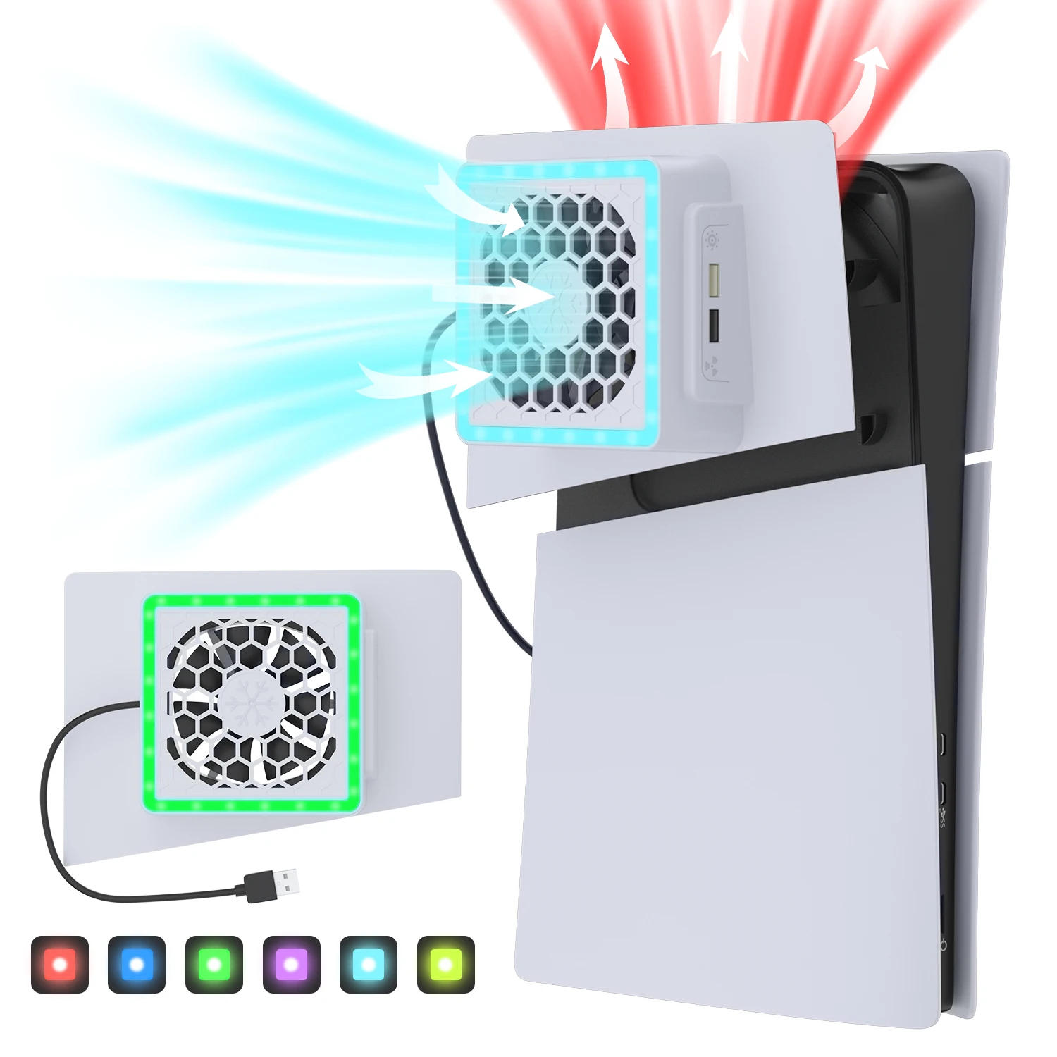 Rgeek Side Cooler With Led Light 2 Usb Ports Cooling Fan 5v 2.4a Game ...