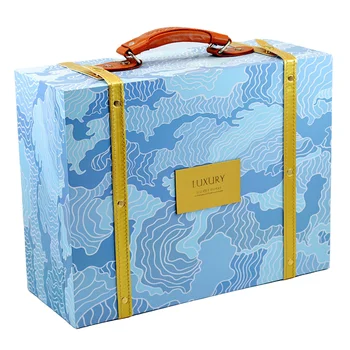 Large Luxury Blue Cardboard Paper Gift Box With Handle For Bedding Set ...