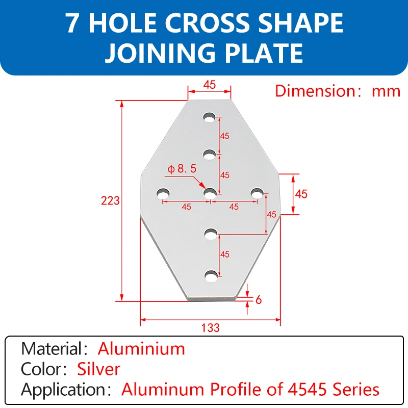 45 Series 7 Hole Cross Shape Joining Plate 45mm Wall Shelf Bracket 45 ...