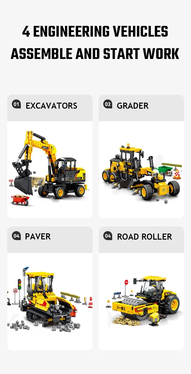 SEMBO 712018-2021 Excavators & Graders - Kids Building Blocks