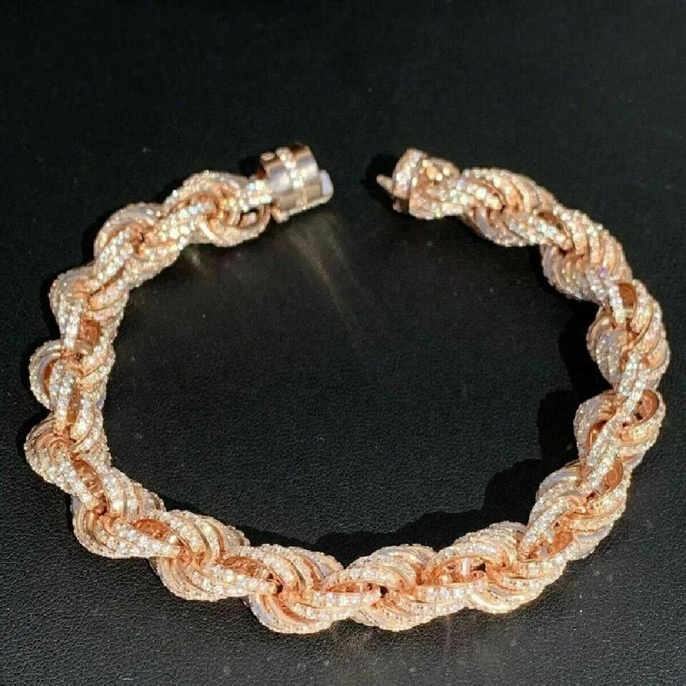 Hip Hop 8mm Full Iced Out Rope Chain Bracelet VVS Diamond Moissanite ...