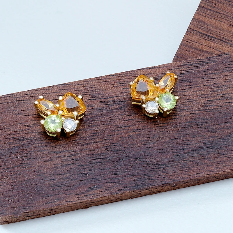 Joacii 925 Sterling Silver Gold Plated Multi-color Gems Light Trillion ...