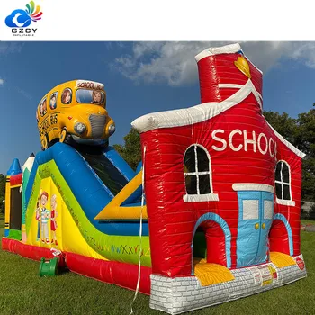 Large Inflatable Bouncy Castles School Bus Bounce House Obstacle Course ...
