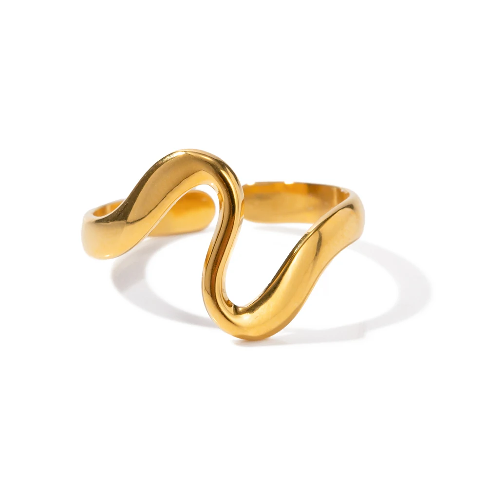 Daily Simple Minimalist Stainless Steel 18k Gold Plated Opening Ring Gift Irregular Curved Rings ...