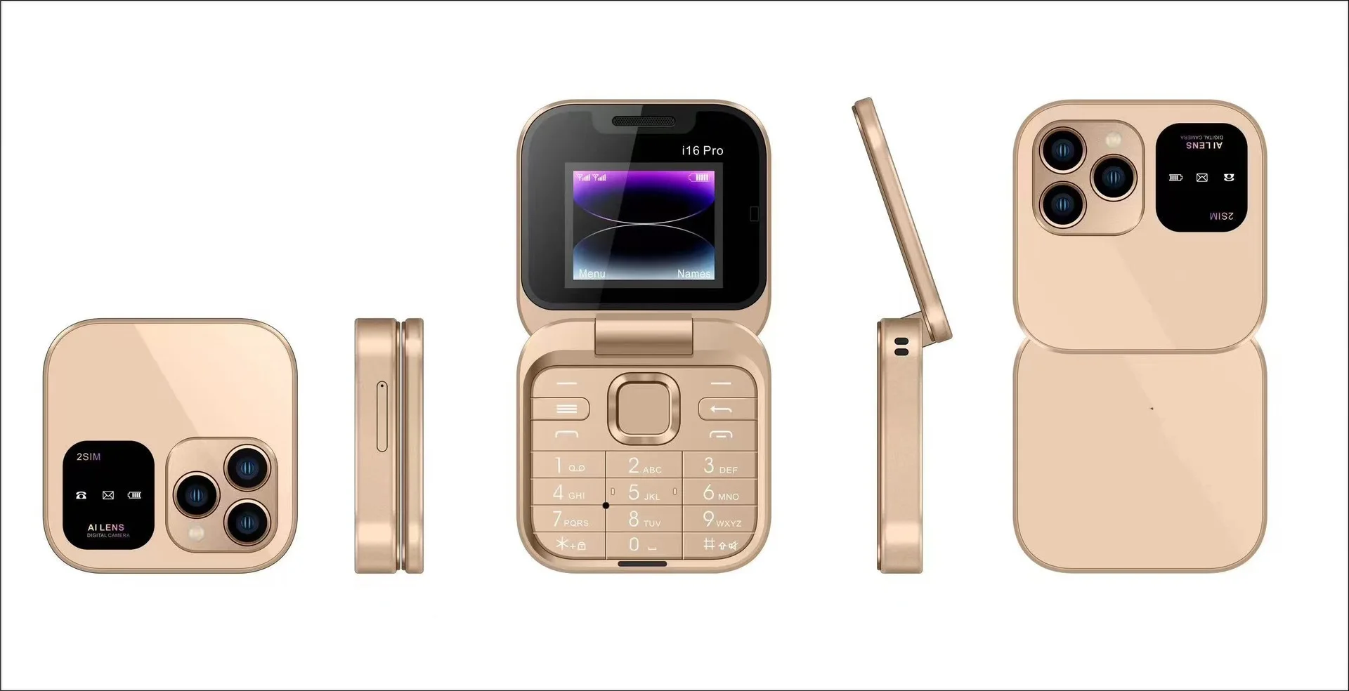 New I16pro Flip Phone - Multi-Language Support & Wireless Charging