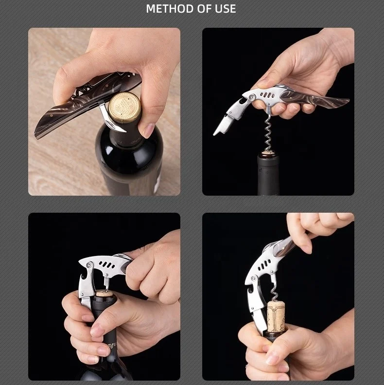 4pcs Black Paper Gift Box Wine Bottle Opener Set Custom Wine Stopper ...