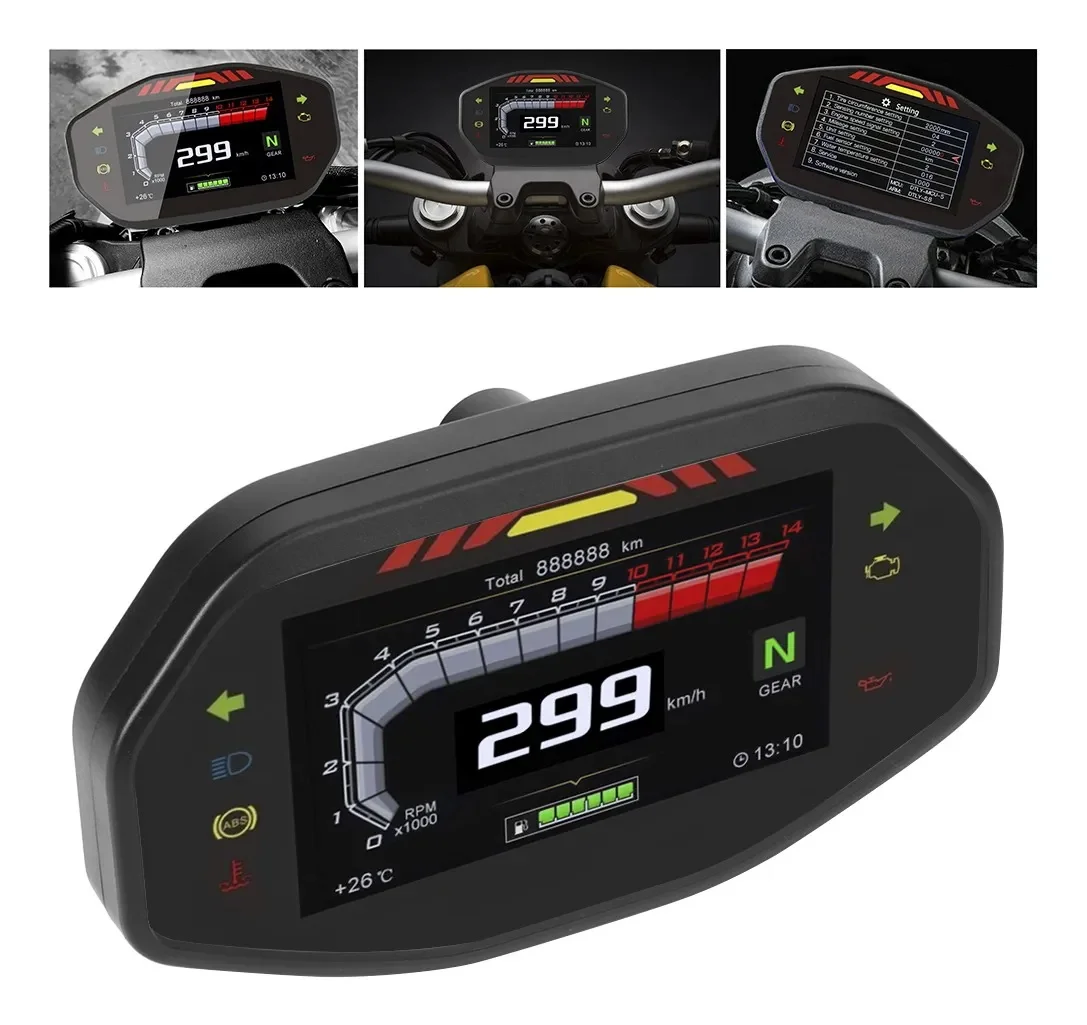 Universal Motorcycle LCD Digital Speedometer TFT 6 Gear Backlight ...