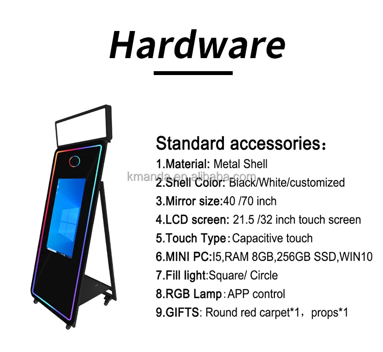 2023 New Portable 70-inch Selfie Magic Mirror Photo Booth Dual Touch Screen Photo Booth With ...