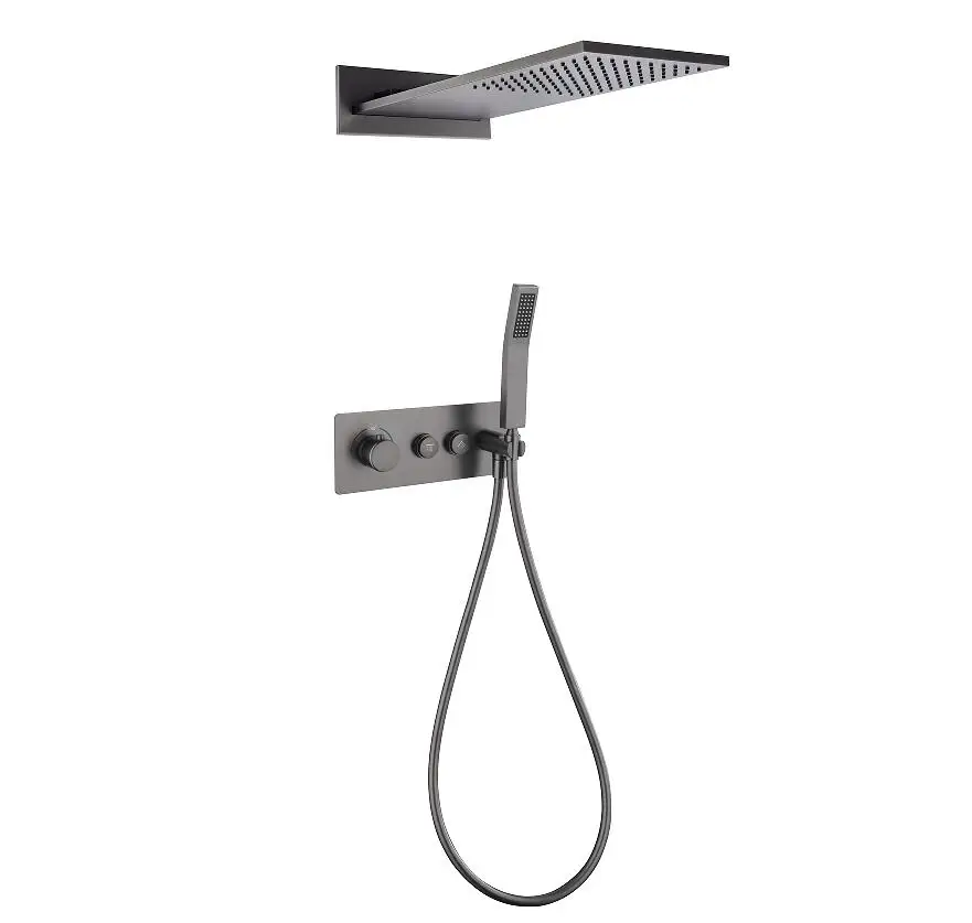 Wall Mounted Push Button Concealed Rainfall Brushed Gold Thermostatic ...