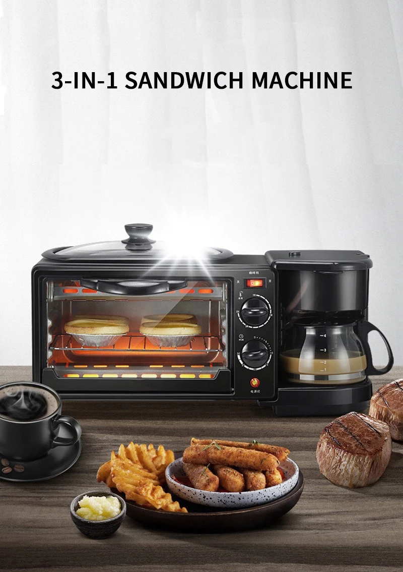 1050W Multi-Functional Breakfast Cooker Sandwich Maker Electric Coffee ...