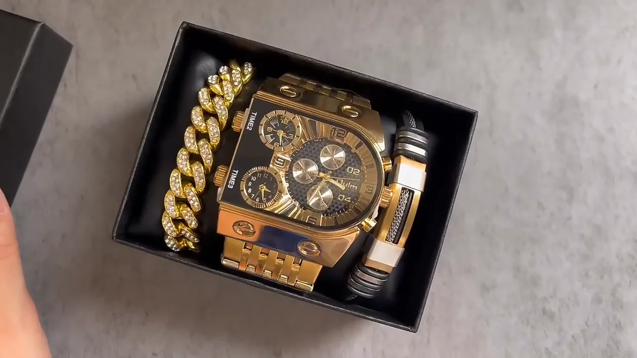 Oulm Multi Time Zone Large Dial Fashion Wristwatch Luminous Mens ...