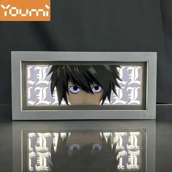 Death Note L Anime Light Box Wood Frame Laser Paper Cut Lightbox Manga ...