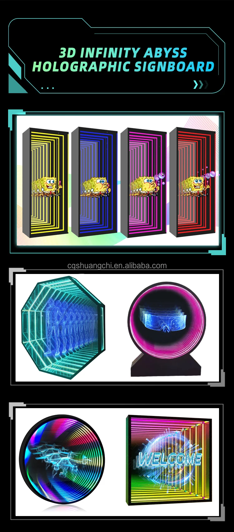 3d Hologram Projector Infinity Mirror Neon Abyss Mirror Sheet - Buy Led ...