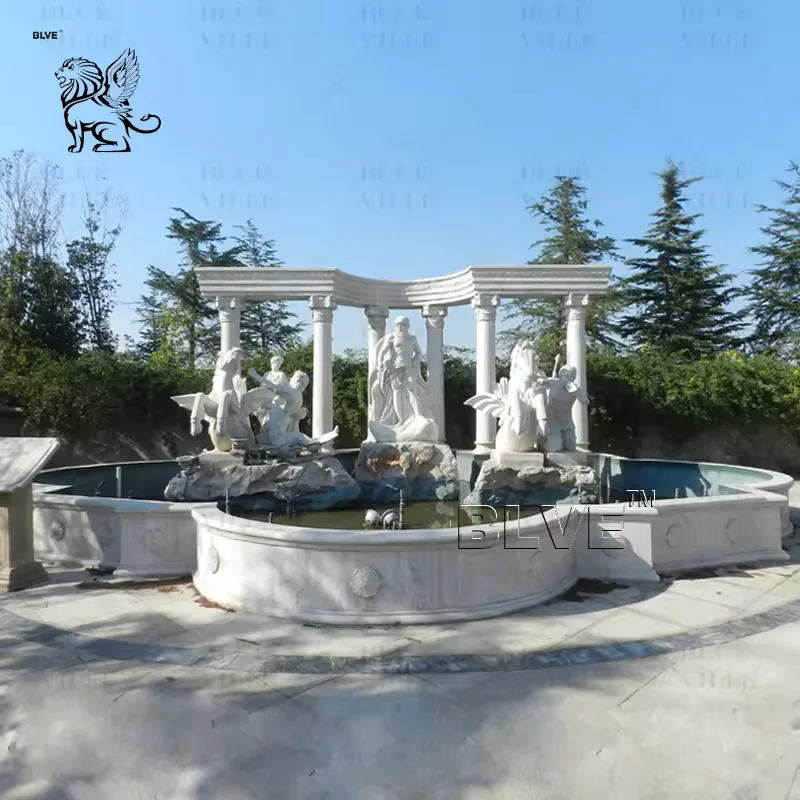 BLVE Large Outdoor Roman Style Stone Italian Poseidon Fountain